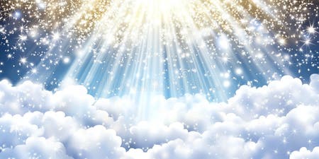 Heavenly Rays of Light Shining through Clouds and Stars Background ...