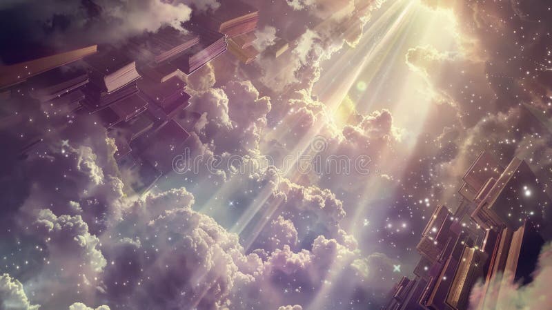 Heavenly Realm of a Celestial Library Stock Image - Image of scriptures ...