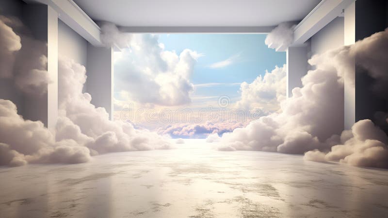 Heavenly Sky View through Open Window - Dreamy Clouds and Serene ...