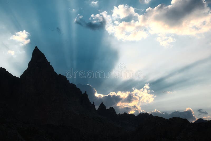 Heavenly Sun Rays Over the Mountains Stock Image - Image of meditate ...