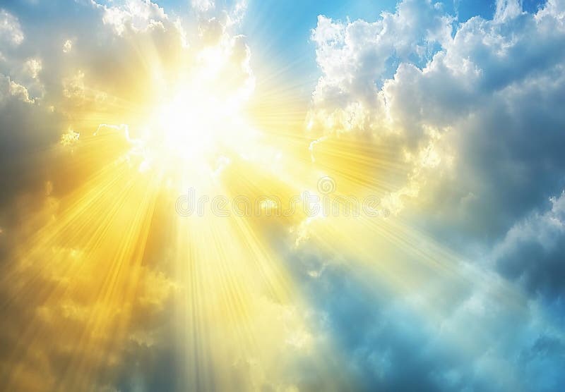 Heavenly Sunlight Rays through Clouds Stock Illustration - Illustration ...