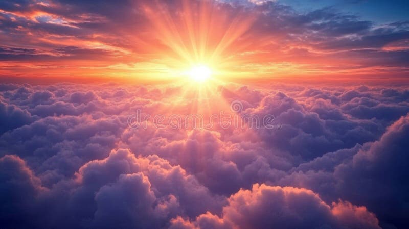 Heavenly Sunset Above a Sea of Clouds Stock Illustration - Illustration ...
