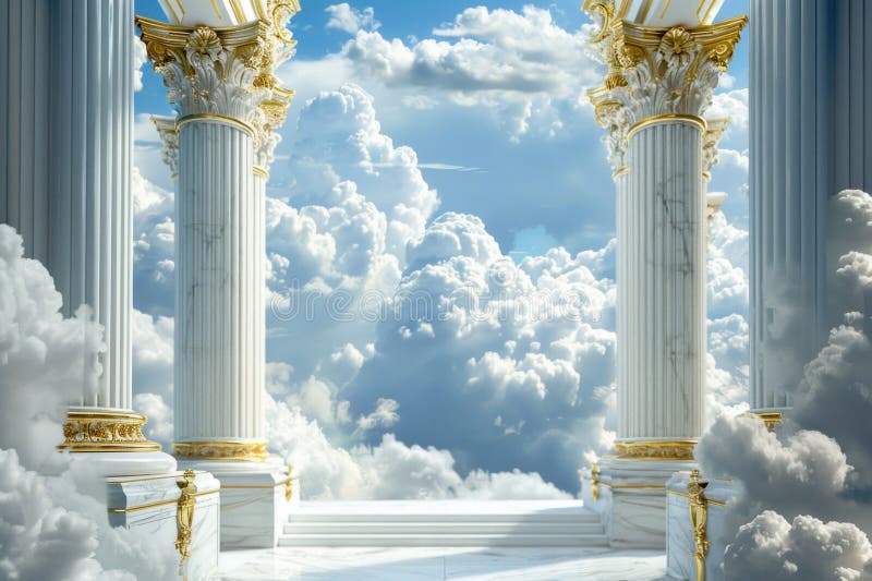 Heavenly Temple Columns among the Clouds. Generative Ai Stock ...