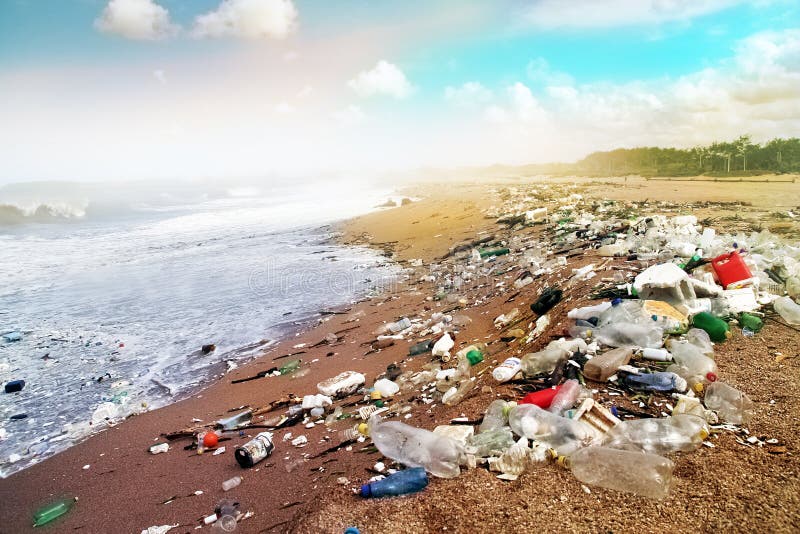 Heavilly poluted beach editorial stock photo. Image of biodegrade ...