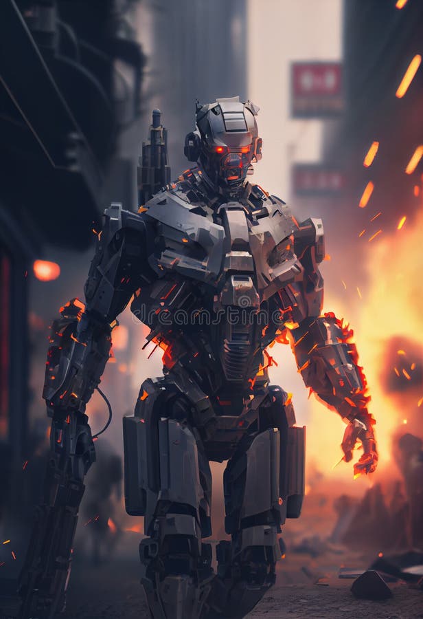 Heavily Armed Combat Robot. AI Generated Stock Illustration ...