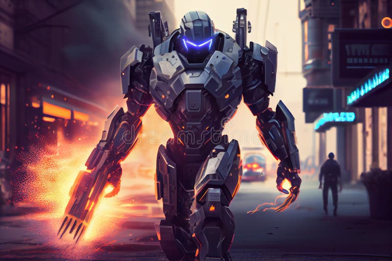 Heavily Armed Combat Robot. AI Generated Stock Illustration ...
