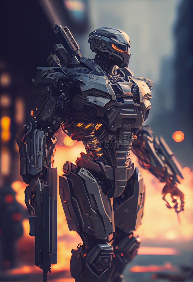 Heavily Armed Combat Robot. AI Generated Stock Illustration ...