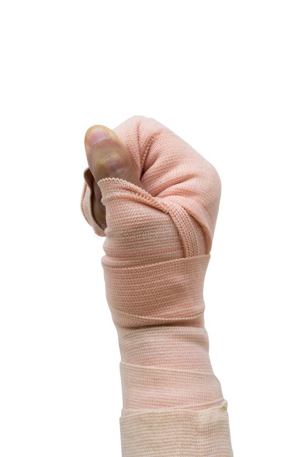 Bandaged Hand In Closeup On White Background Stock Photo - Image of ...