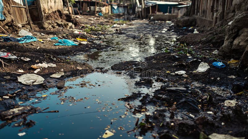 Polluted Waterway in Impoverished Urban Area Stock Photo - Image of ...