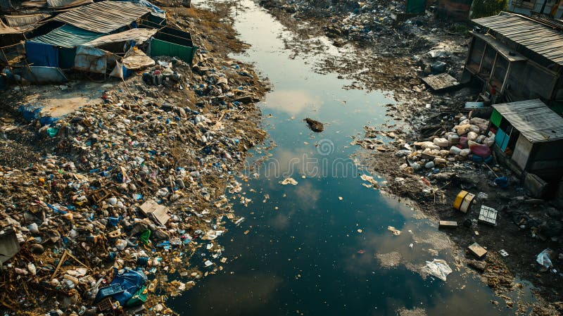 Polluted Waterway in Impoverished Urban Area Stock Image - Image of ...
