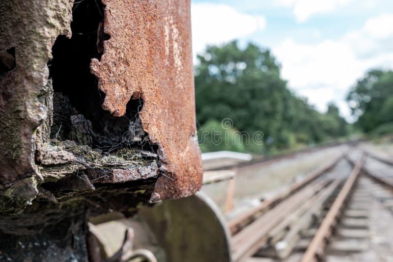 Abstract View of a Heavily Rusted and Old Steam Locomotive on a Railway ...