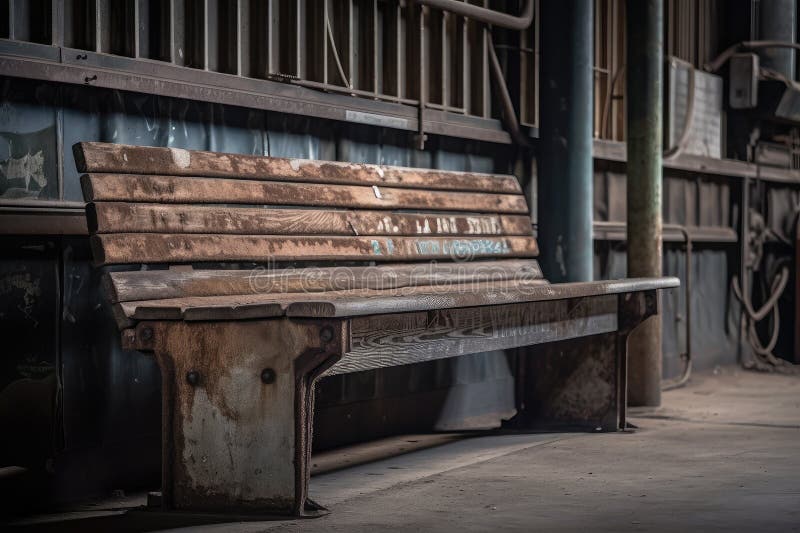 Heavily Weathered Wooden Bench in Industrial Setting Stock Illustration ...