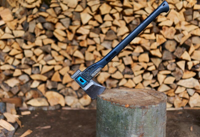 Heavy ax and split wood stock photo. Image of outdoor - 217444078