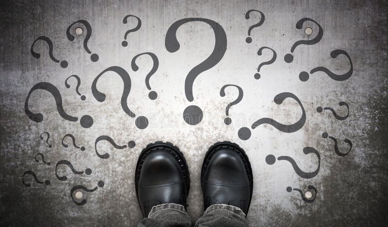 Heavy Black Leather Boots, Two Arrows and Question Marks Stock Photo ...