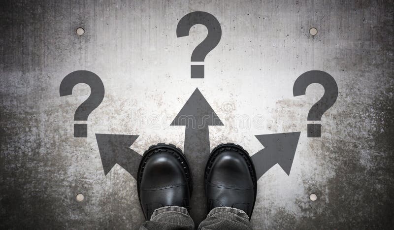 Heavy Black Leather Boots, Three Arrows and Question Marks Stock Image ...