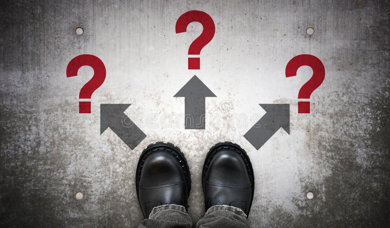 Heavy Black Leather Boots, Three Arrows and Question Marks Stock Image ...