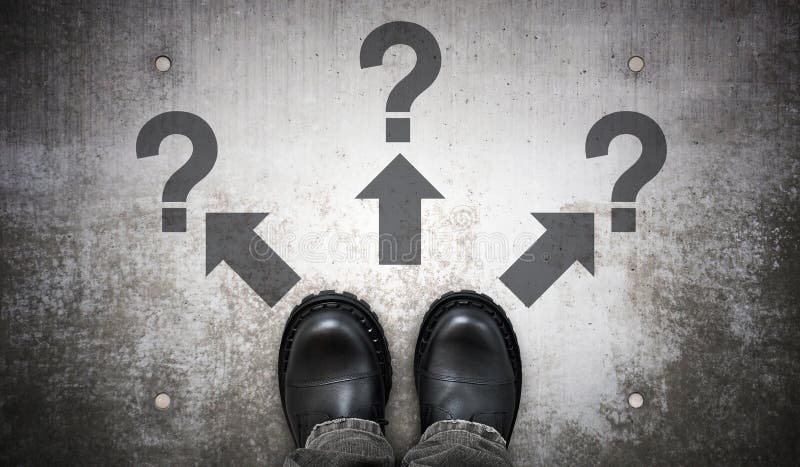 Heavy Black Leather Boots, Three Arrows and Question Marks Stock Image ...