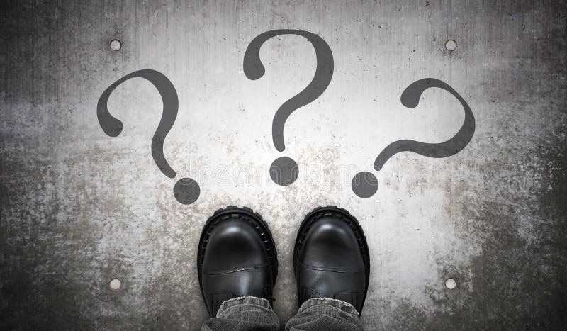 Heavy Black Leather Boots and Three Question Marks Stock Image - Image ...