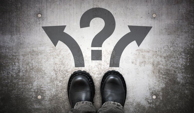 Heavy Black Leather Boots, Two Arrows and Question Mark Stock Image ...