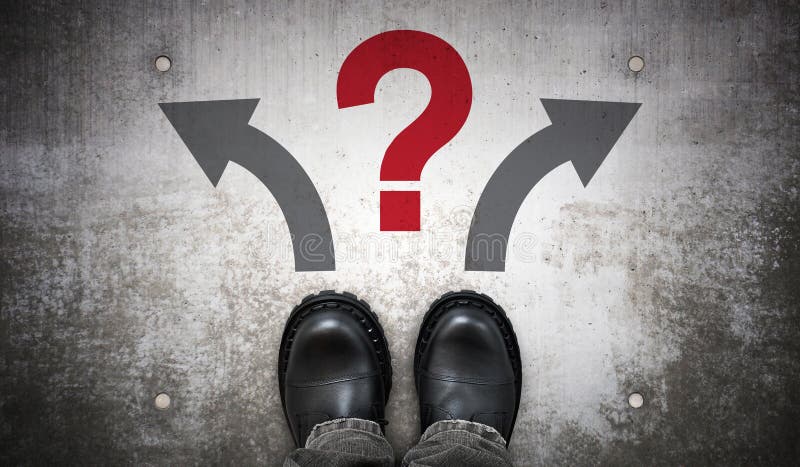 Heavy Black Leather Boots, Two Arrows and Question Mark Stock Image ...