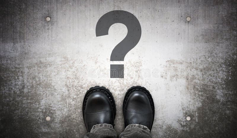 Heavy Black Leather Boots and White Question Mark Stock Image - Image ...