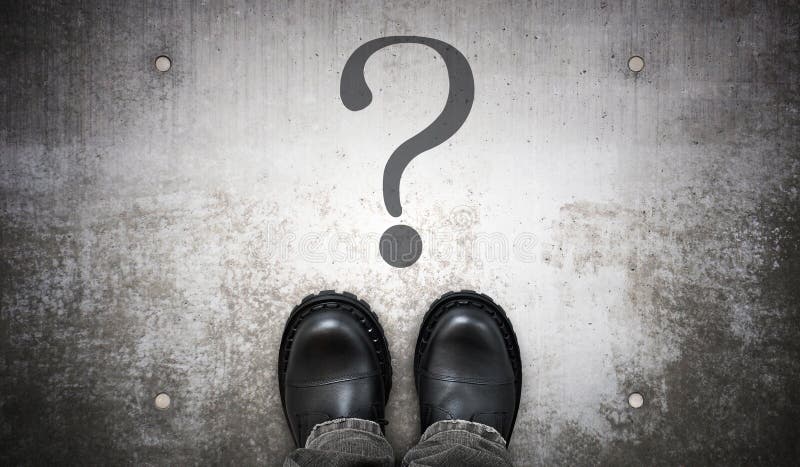 Heavy Black Leather Boots and White Question Mark Stock Photo - Image ...