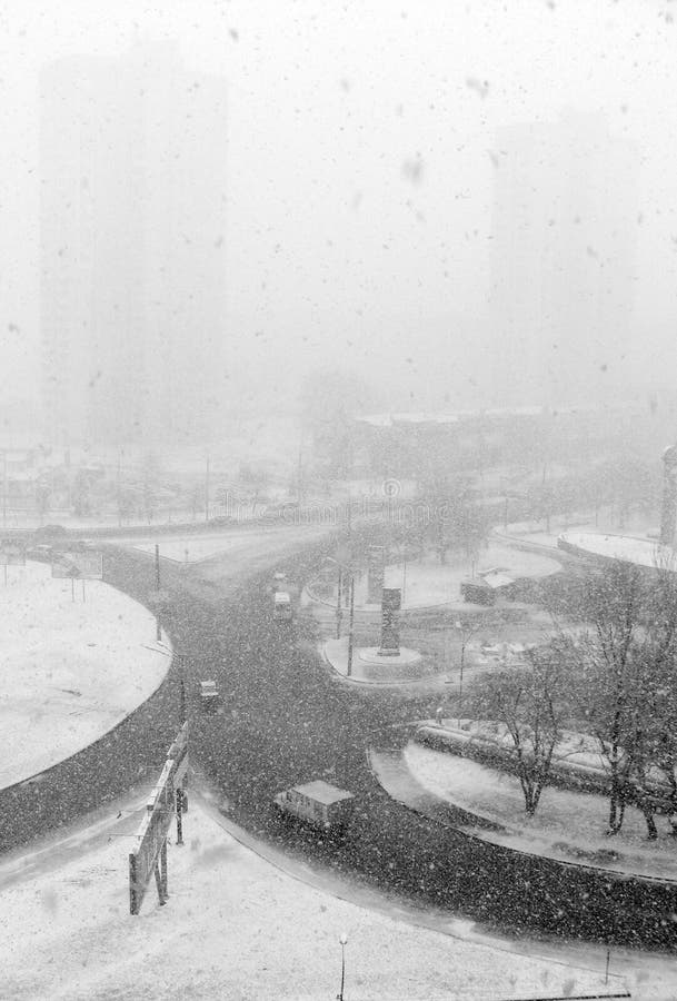 Heavy Blizzard in the City. Winter Weather Stock Image - Image of rural ...