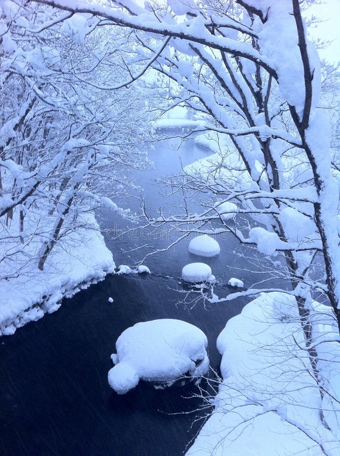 After Heavy Blizzard, Freezing River in the Park Stock Photo - Image of ...