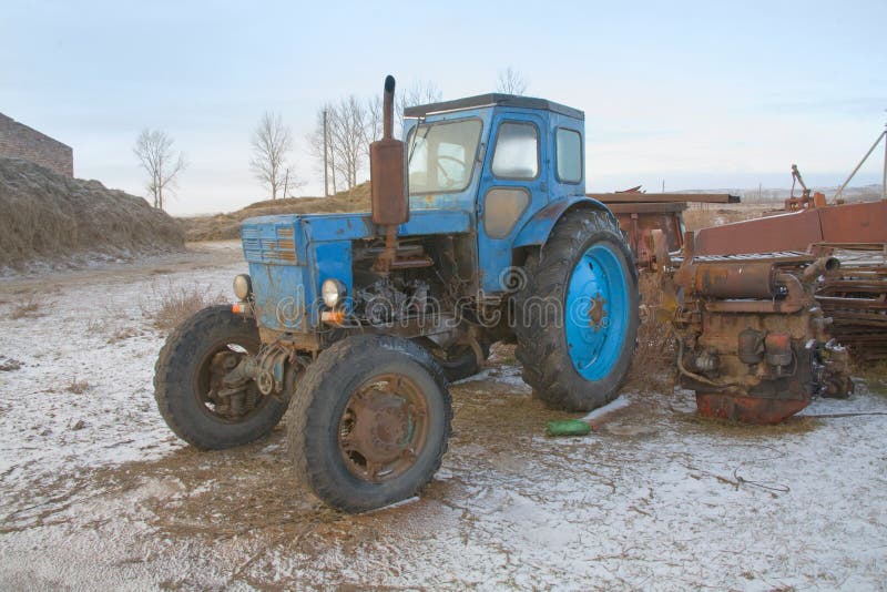 The Heavy Blue Soviet Tractor Stock Photo - Image of earthmover ...