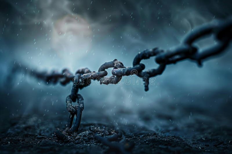Heavy Chain Lying on Wet Ground Under Dramatic Sky Stock Image - Image ...