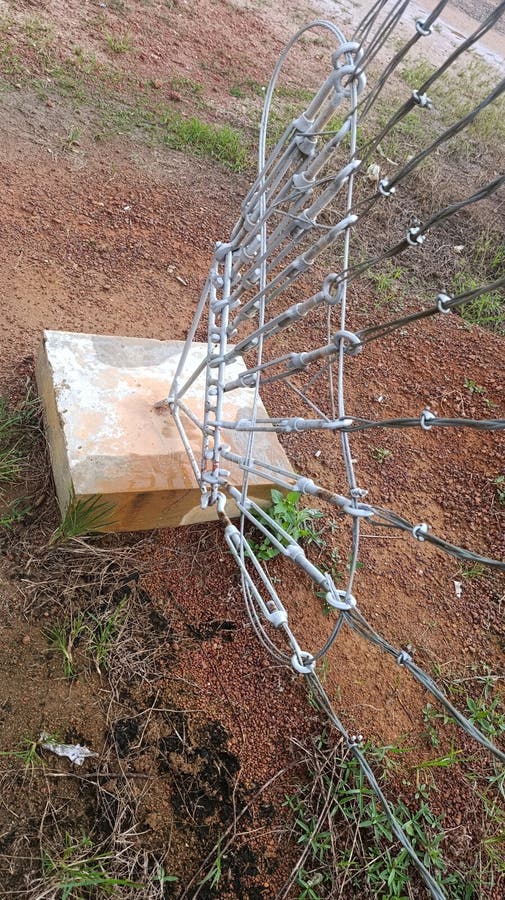 Heavy Concrete Base Supporting Cable Tension for Telecommunication ...