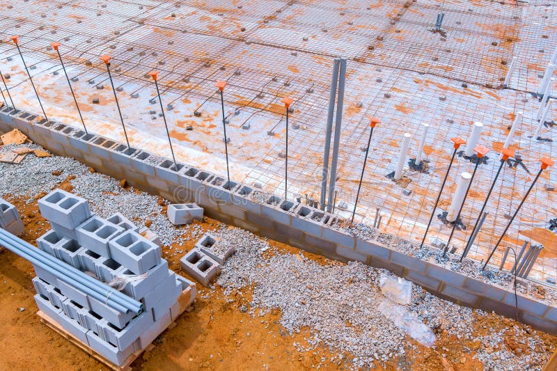 Construction Site Showcasing Foundation Work with Concrete Blocks and ...