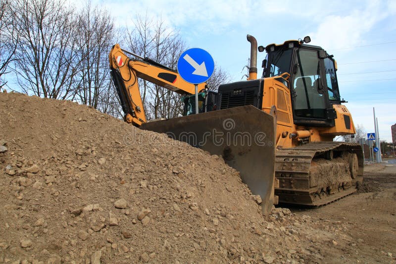 Bulldozer Construction Highway Construction Work Stock Photo - Image of ...