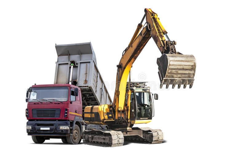 Heavy Construction Equipment Unloading Materials at a Remote Building ...
