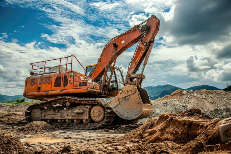 Heavy Construction Hydraulic Equipment during Earthmoving Works Stock ...