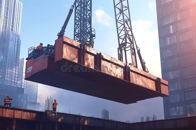 Heavy Crane Lifting Cargo at Construction Site, Urban Setting Stock ...