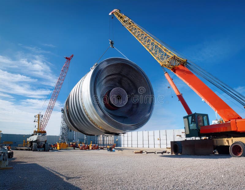 Heavy Cranes Expertly Lift a Large Stock Image - Image of technique ...