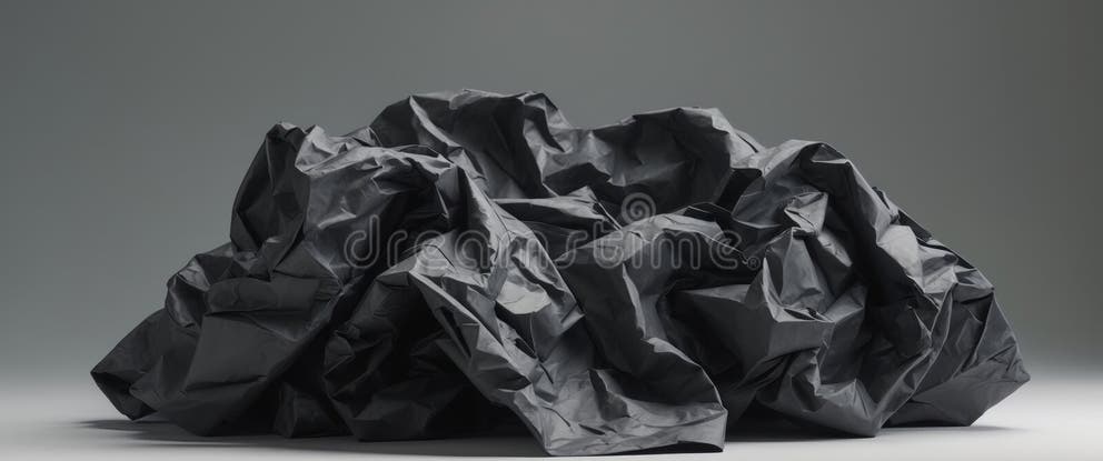 Heavy Crumpled Black Paper Texture in Low Light Background. Stock Image ...