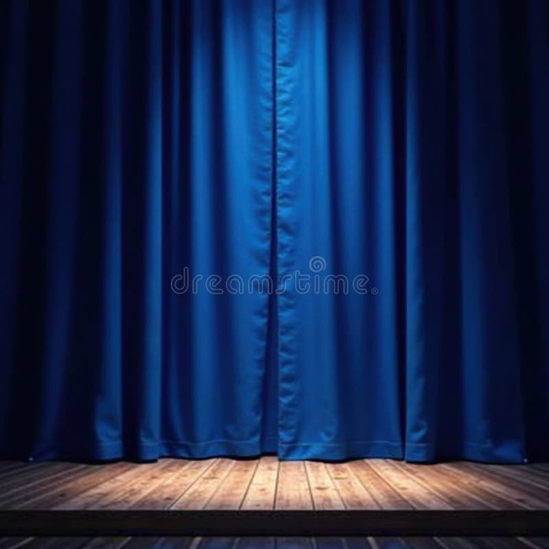 Heavy, Dark Blue Stage Curtain, Slightly Open Revealing Light, Stage ...