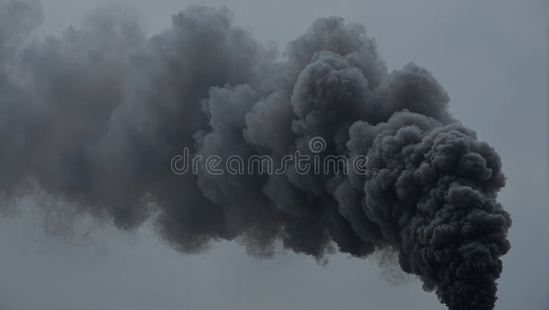 Heavy Dark Smoke Rising from Chimney Thick Pollution Texture Captured ...