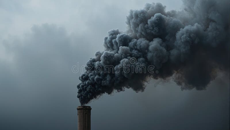 Heavy Dark Smoke Rising from Chimney Thick Pollution Texture Captured ...