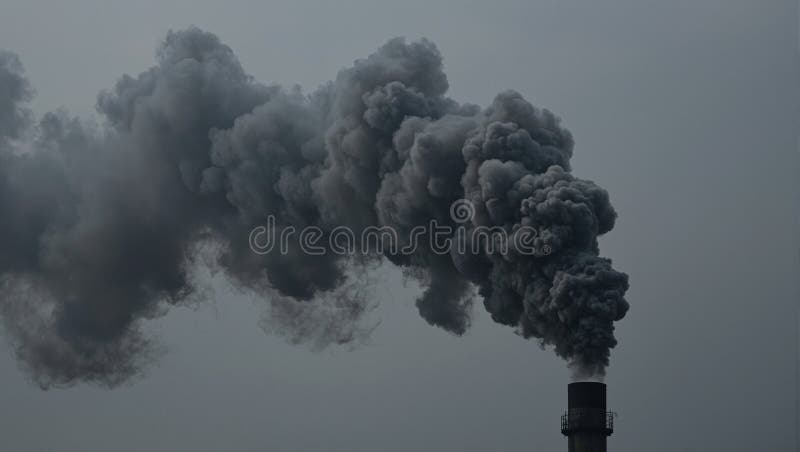 Heavy Dark Smoke Rising from Chimney Thick Pollution Texture Captured ...