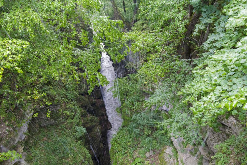 Heavy Downpour on the Abyss and River among the Caucasus Mountains ...