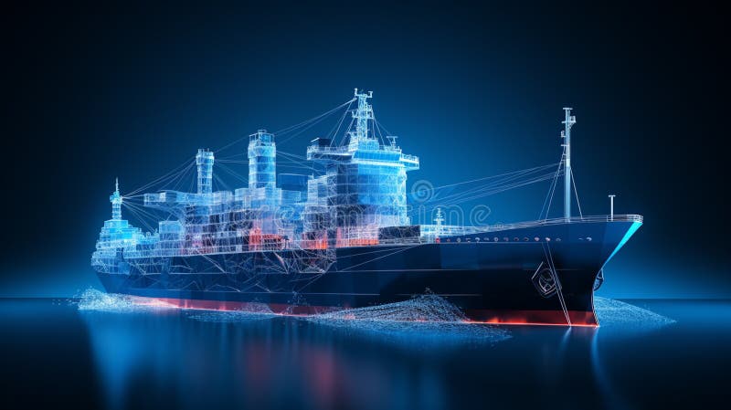 Heavy Dry Cargo Ship of Bulk Carrier with Freight Containers. Wireframe ...