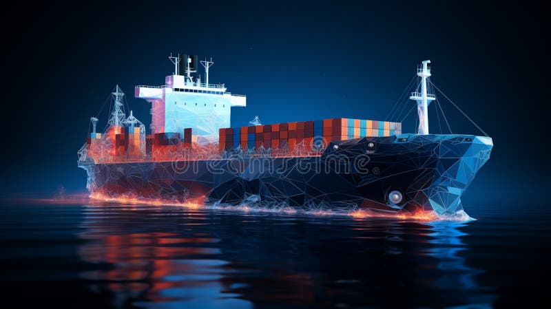 Heavy Dry Cargo Ship of Bulk Carrier with Freight Containers. Wireframe ...