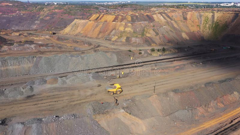 Heavy Dump Truck Carrying the Iron Ore on the Opencast Mining Aerial ...