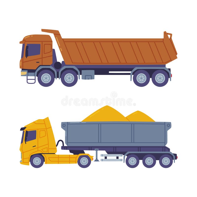 Heavy Dump Trucks. Tipper Lorry, Road Cargo Transportation Flat Vector ...