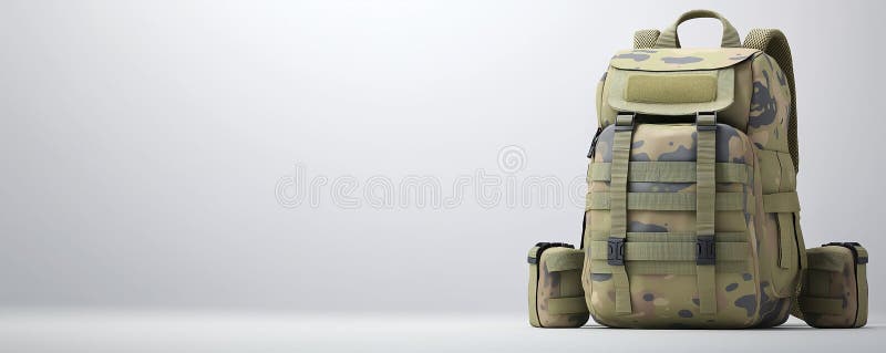 Heavy-duty Backpacks with Tactical Gear, Camouflaged, 3D Illustration ...