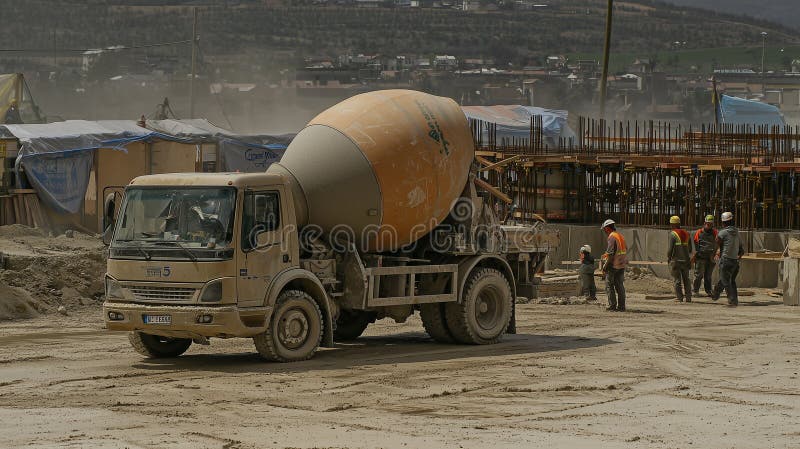 A Heavy-duty Concrete Mixer Churning a Fresh Batch of Concrete for ...