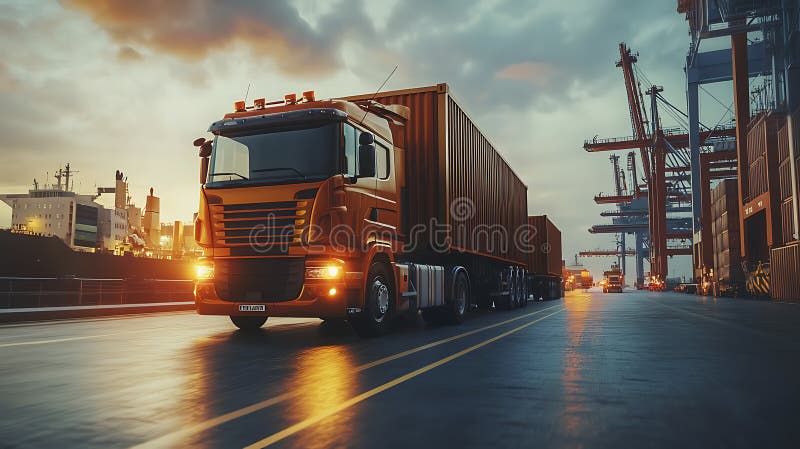 Heavy-Duty Container Truck Ready for Global Freight at Shipyard Stock ...